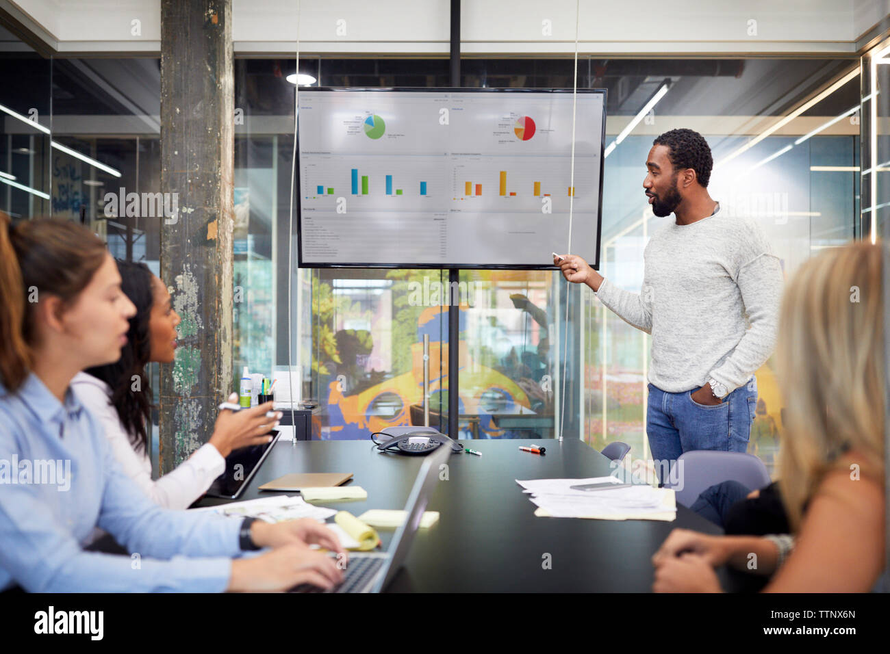 businessman giving presentation during meeting in board room Stock ...