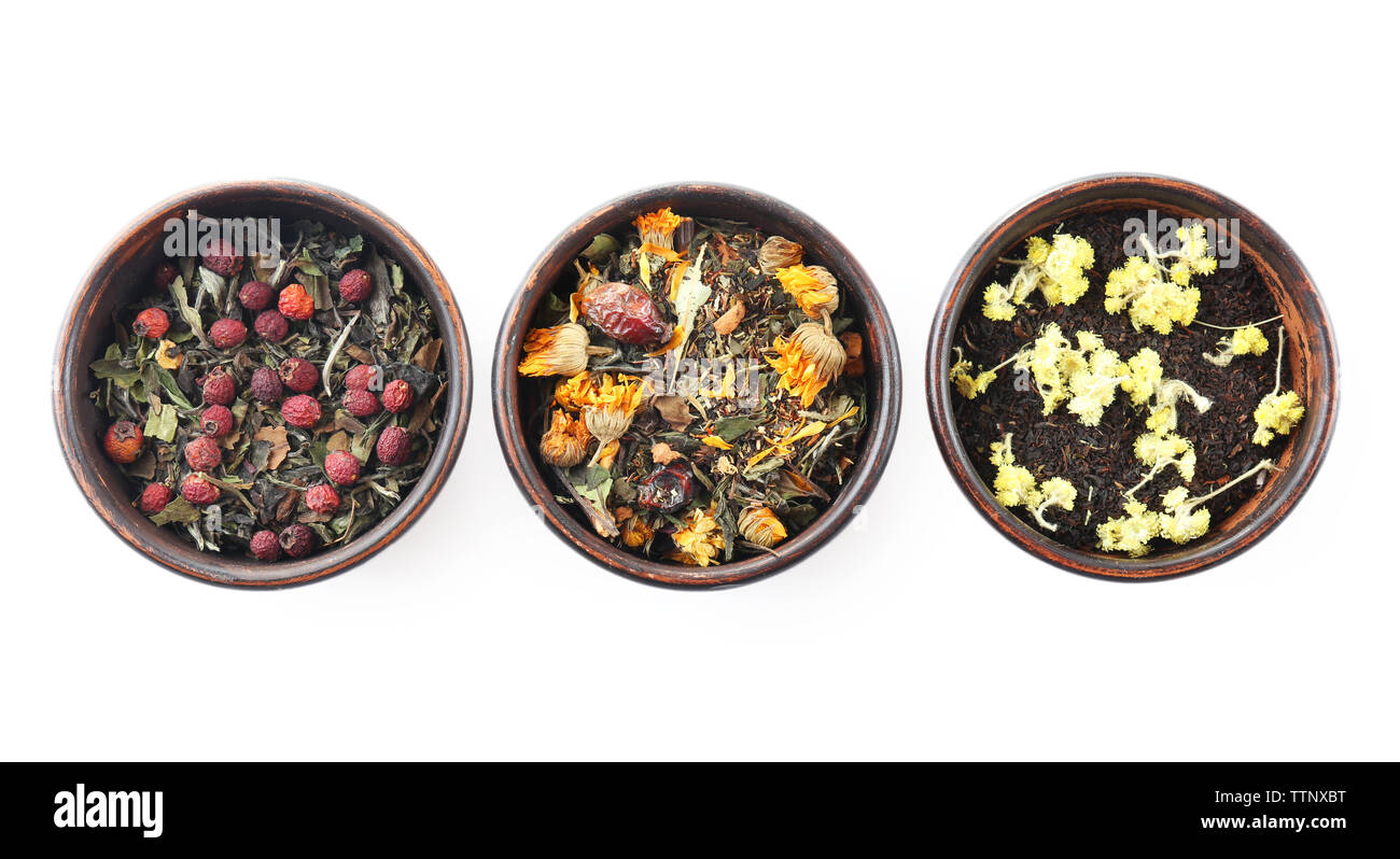 Bowls dry green tea Cut Out Stock Images & Pictures - Alamy
