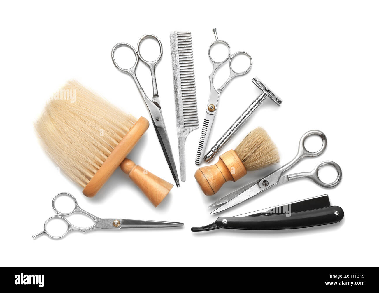 Vintage tools of barber shop on white background Stock Photo - Alamy