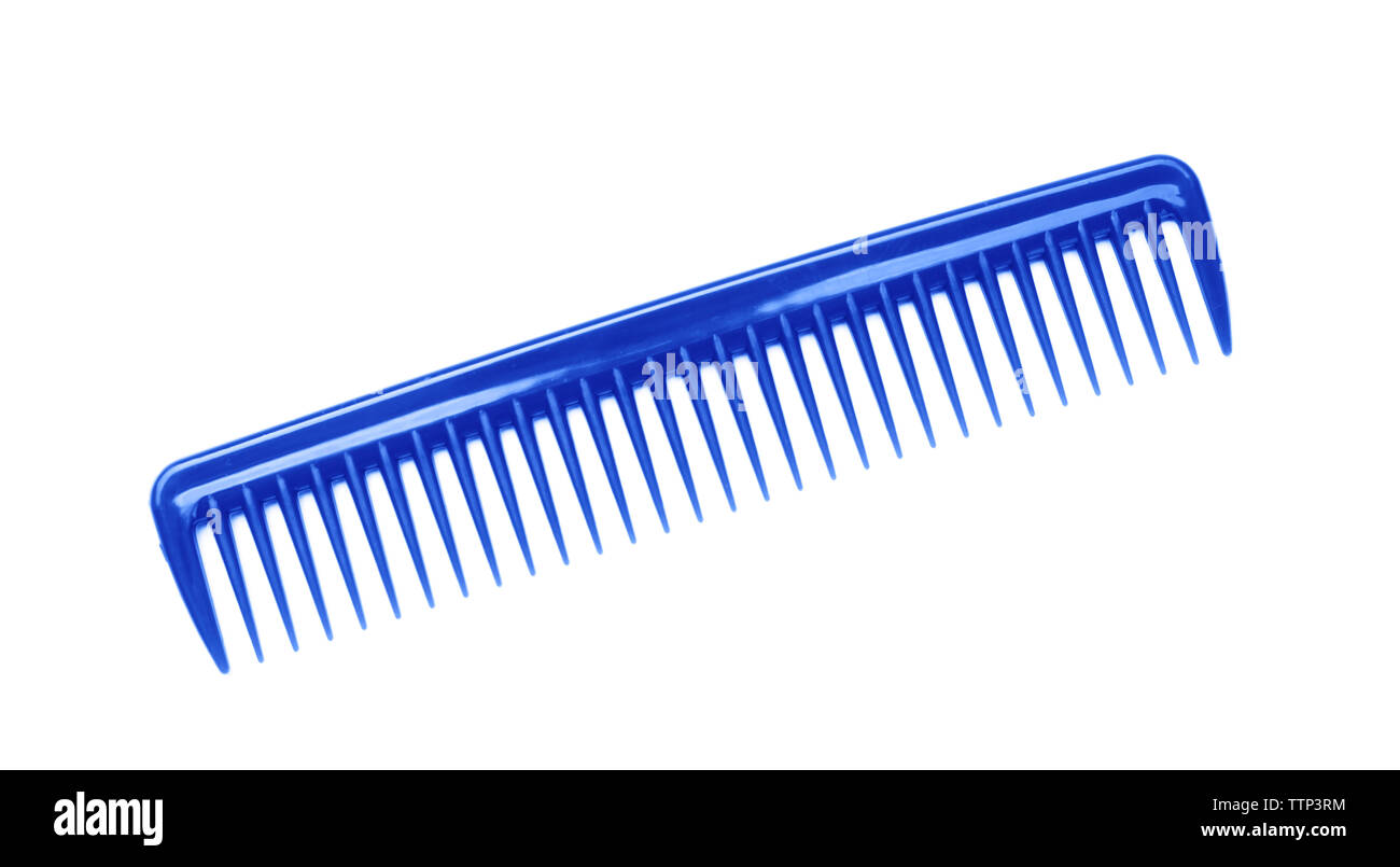 Blue plastic comb isolated on white Stock Photo - Alamy