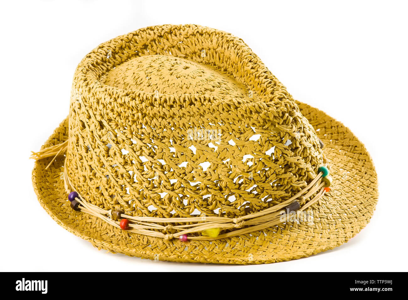 Summer straw beach hat on white background Stock Photo - Alamy