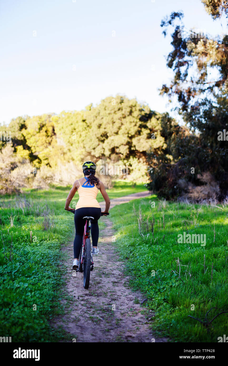 Woman cycling field rear view hi-res stock photography and images - Alamy