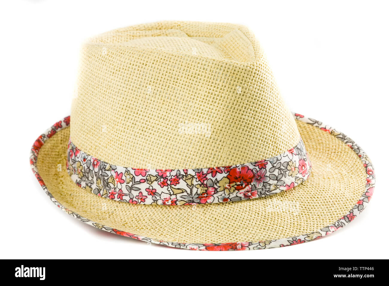 Summer straw beach hat on white background Stock Photo - Alamy