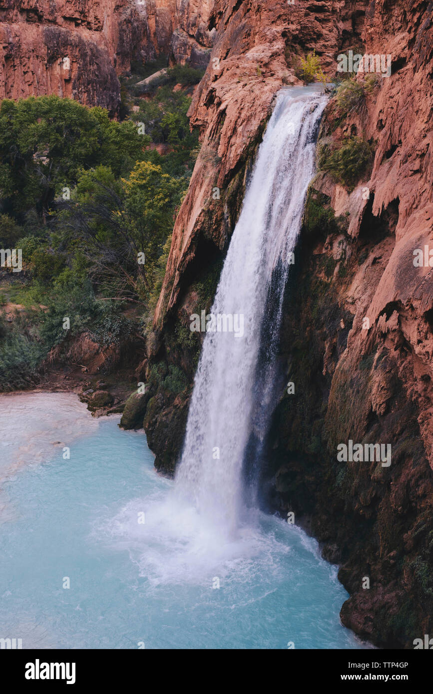 High angle view of waterfall over rock formations Stock Photo - Alamy