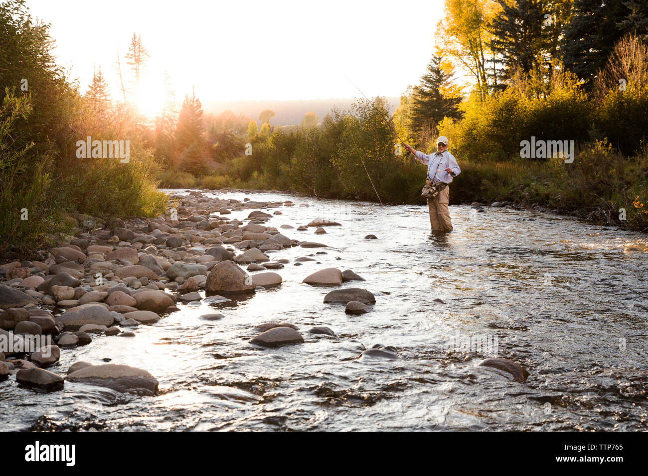 Man fishing in stream Stock Photo - Alamy