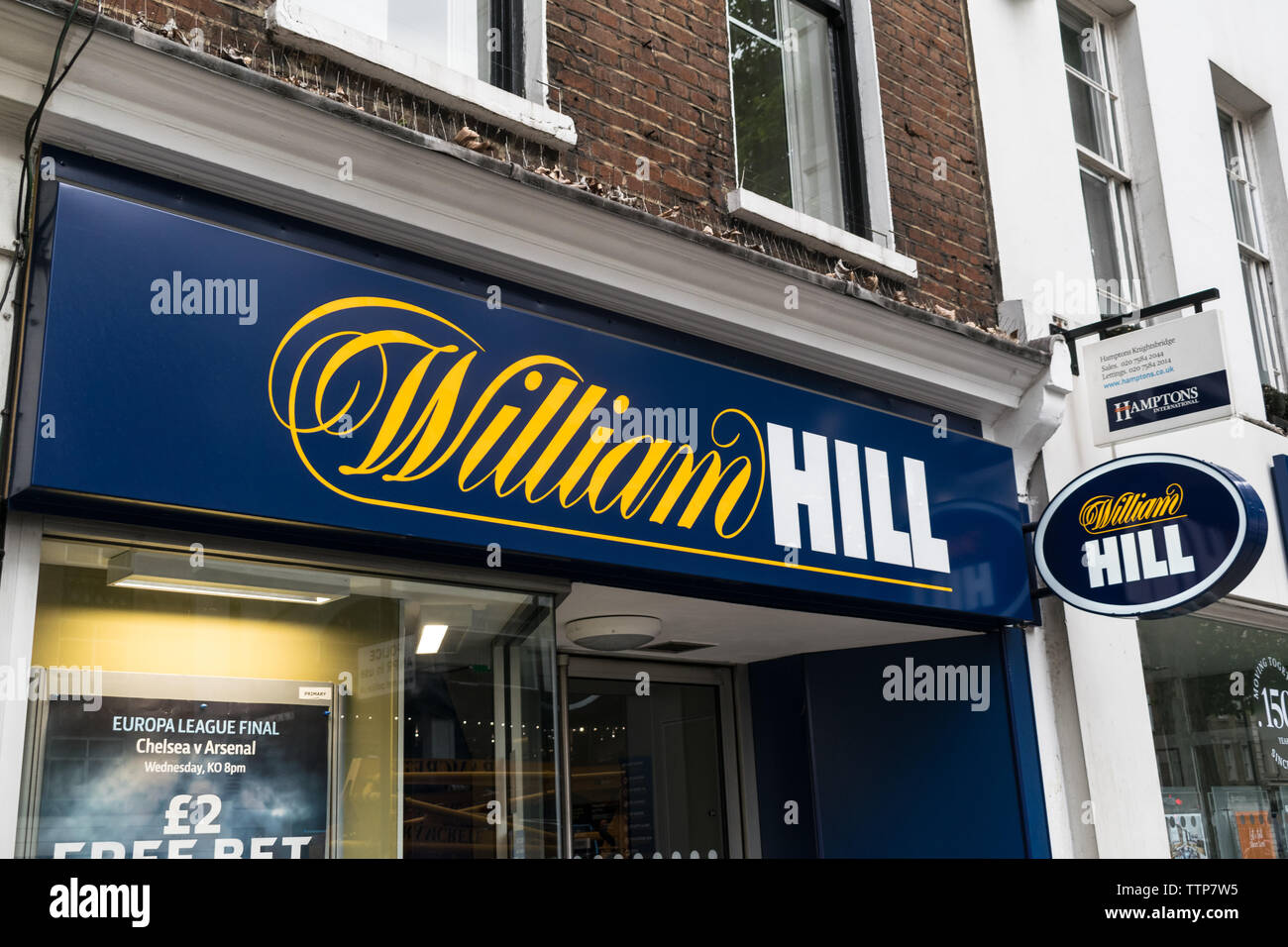 London, UK - May 28, 2019: William Hill Bookies on Londons high street ...