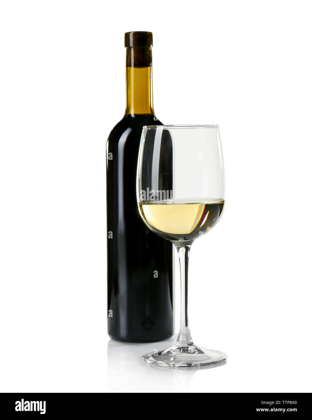 Glass of white wine with bottle on white background Stock Photo - Alamy