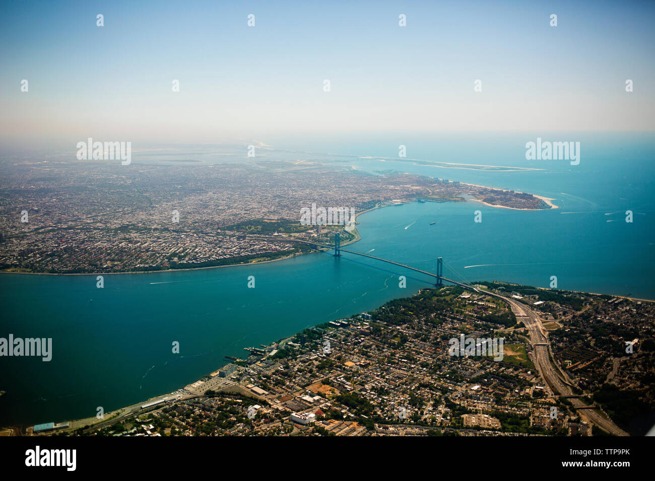 Aerial view of Verrazano-Narrows Bridge at New York City Stock Photo ...