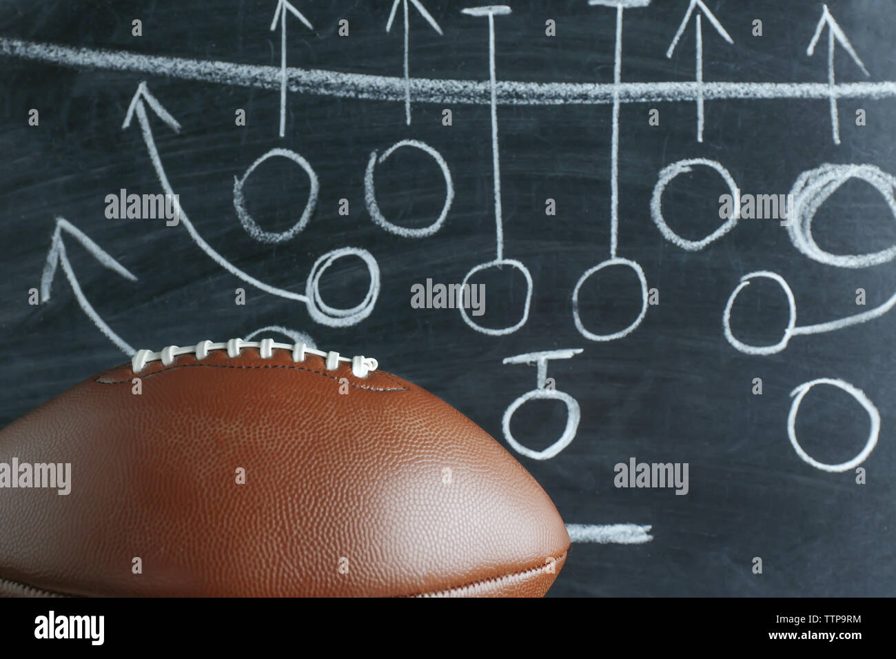 American football game strategy written with chalk on blackboard Stock ...