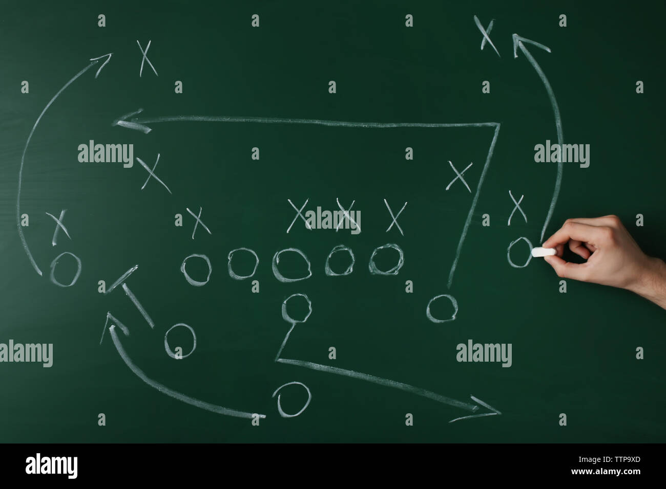 American football game strategy written with chalk on blackboard Stock ...