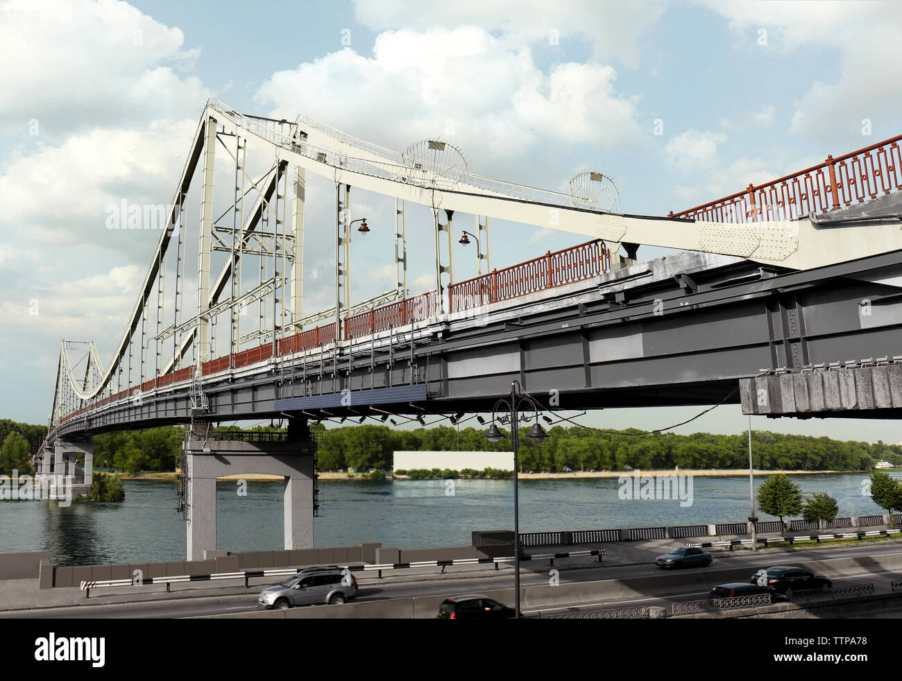 Modern bridge over river Stock Photo - Alamy