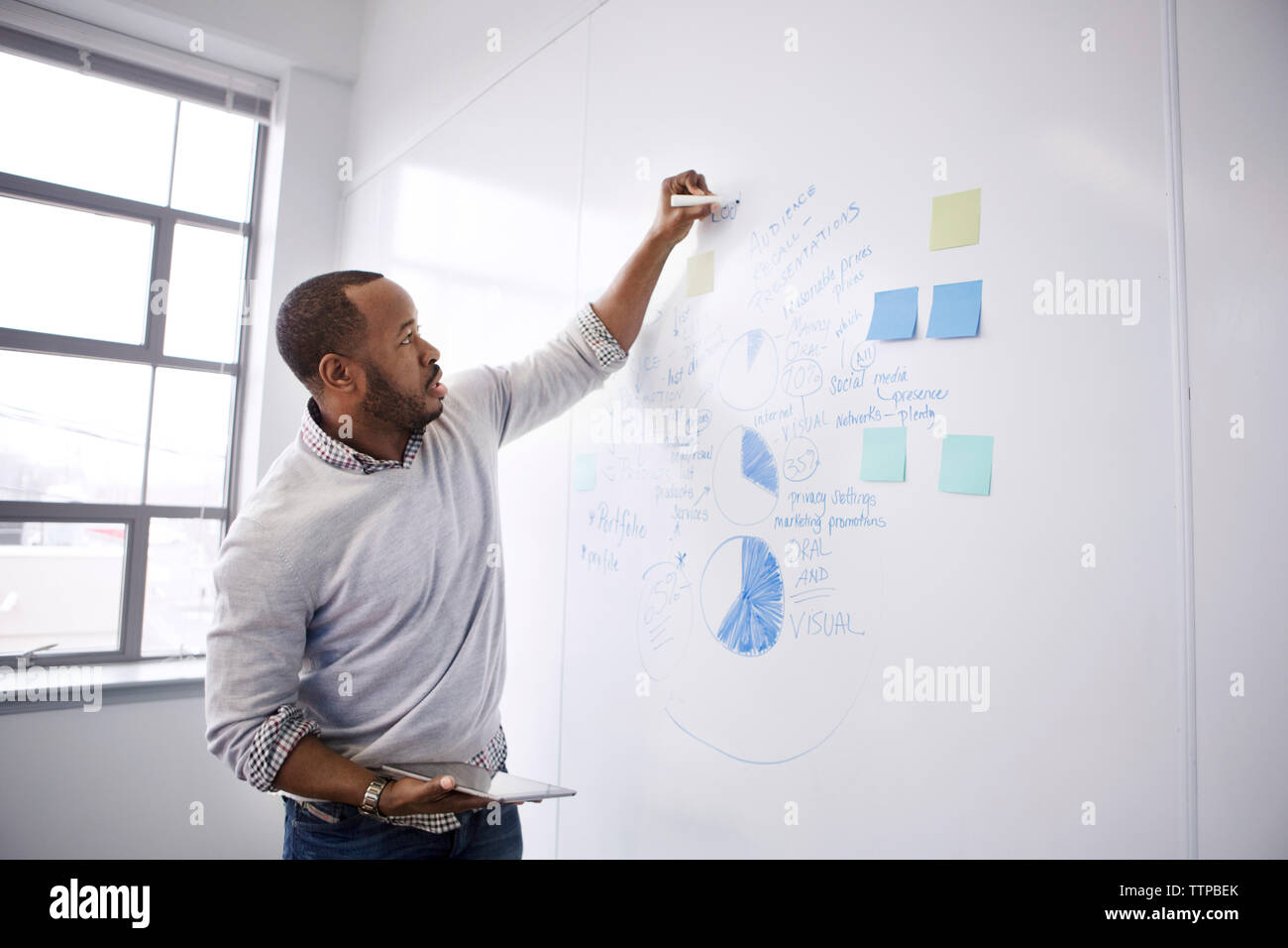 African american businessman standing whiteboard hi-res stock ...