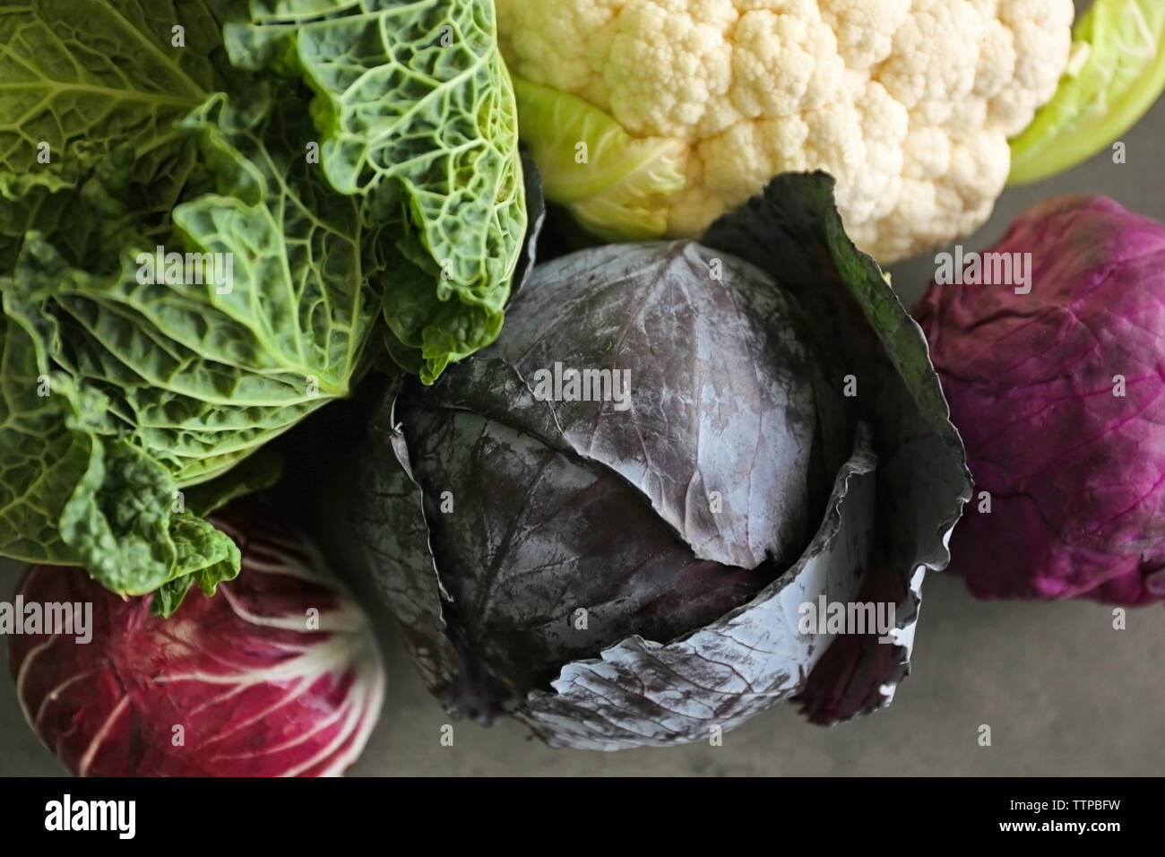 Different kinds of fresh cabbage, closeup Stock Photo - Alamy