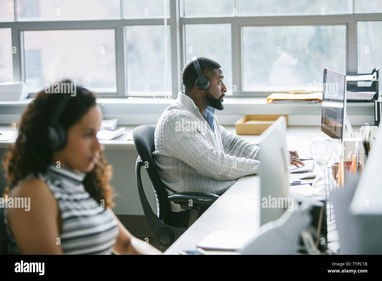 business people working on desktop computers in office Stock Photo - Alamy