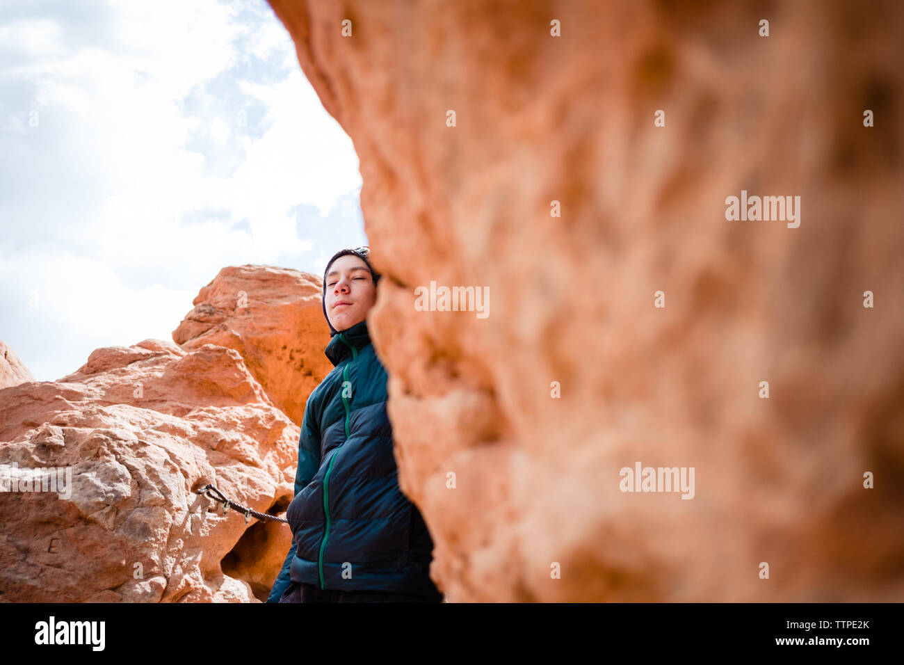 boy taking a deep breath in the mountains In Colorado Stock Photo - Alamy
