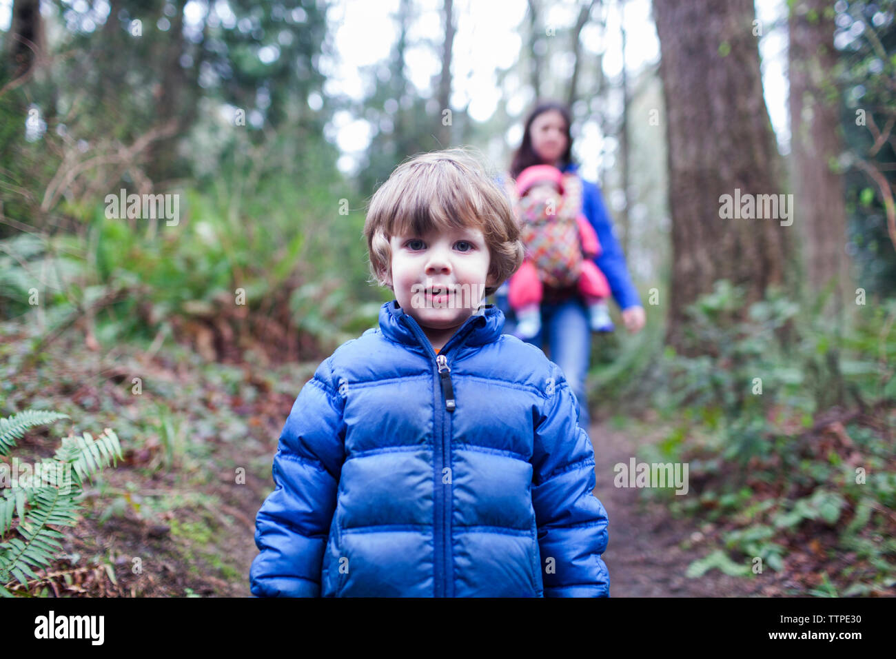 Boy standing in woods hi-res stock photography and images - Alamy