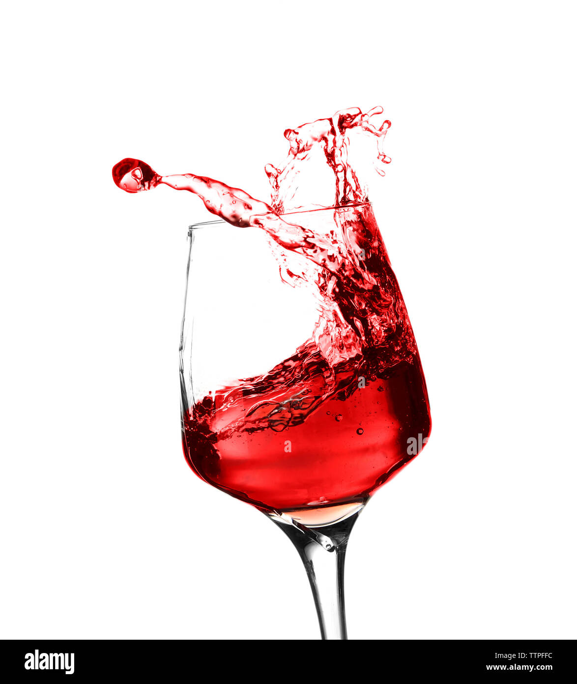 Glass of red splashing wine isolated on white Stock Photo - Alamy