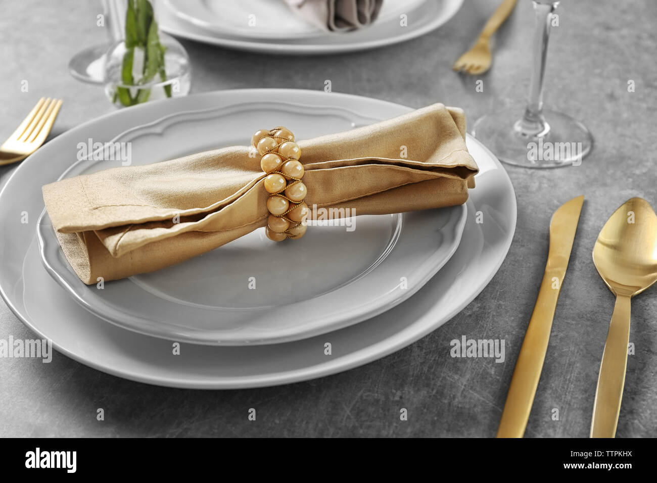 Beautiful table setting for dinner Stock Photo - Alamy