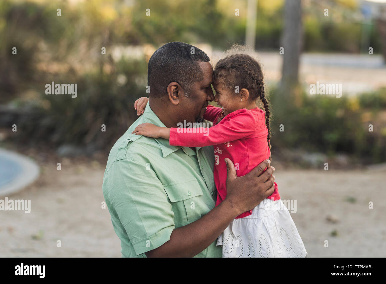 Playful father and daughter rubbing noses at playground Stock Photo - Alamy