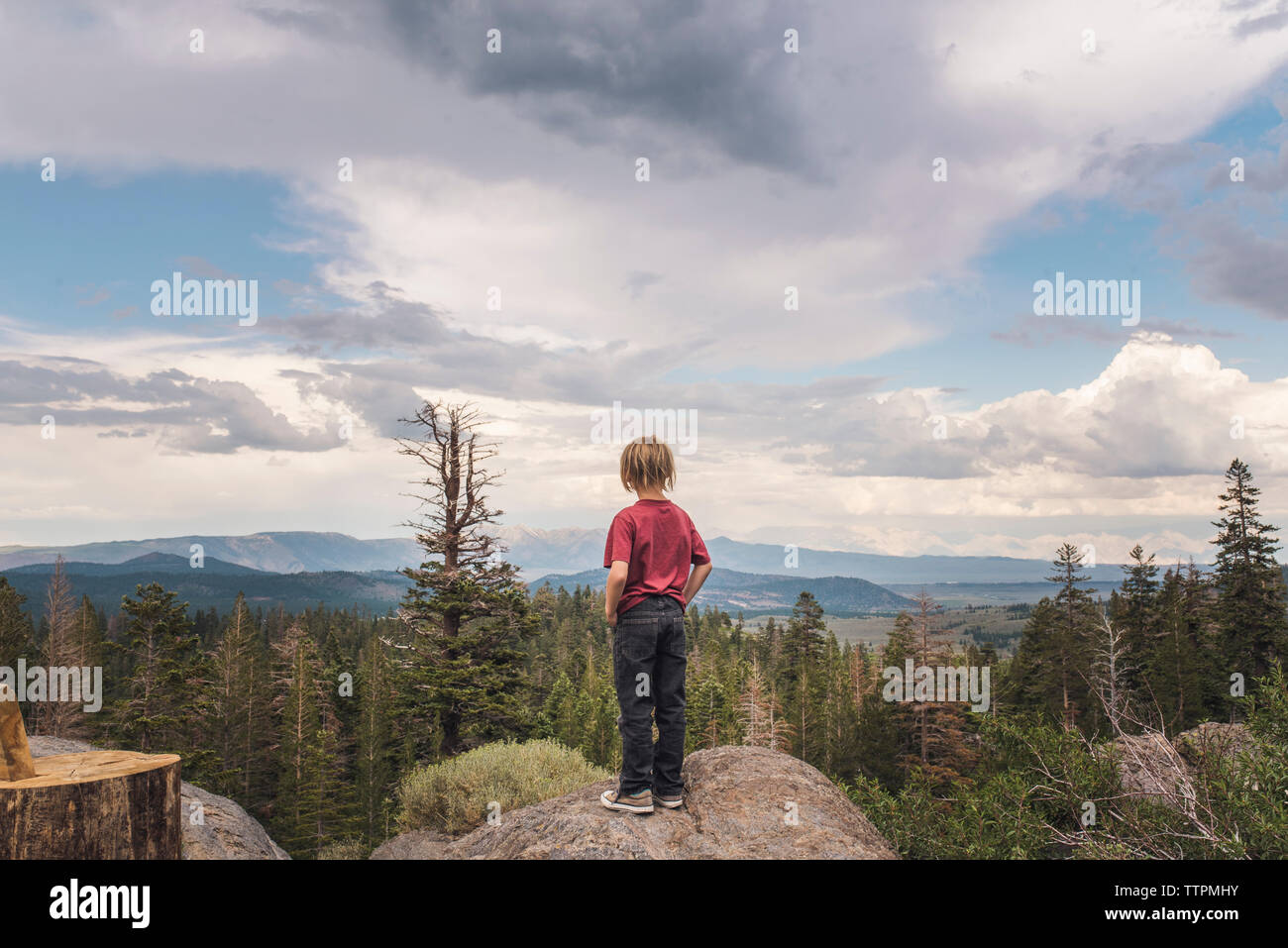 Boy standing rear view landscape hi-res stock photography and images ...