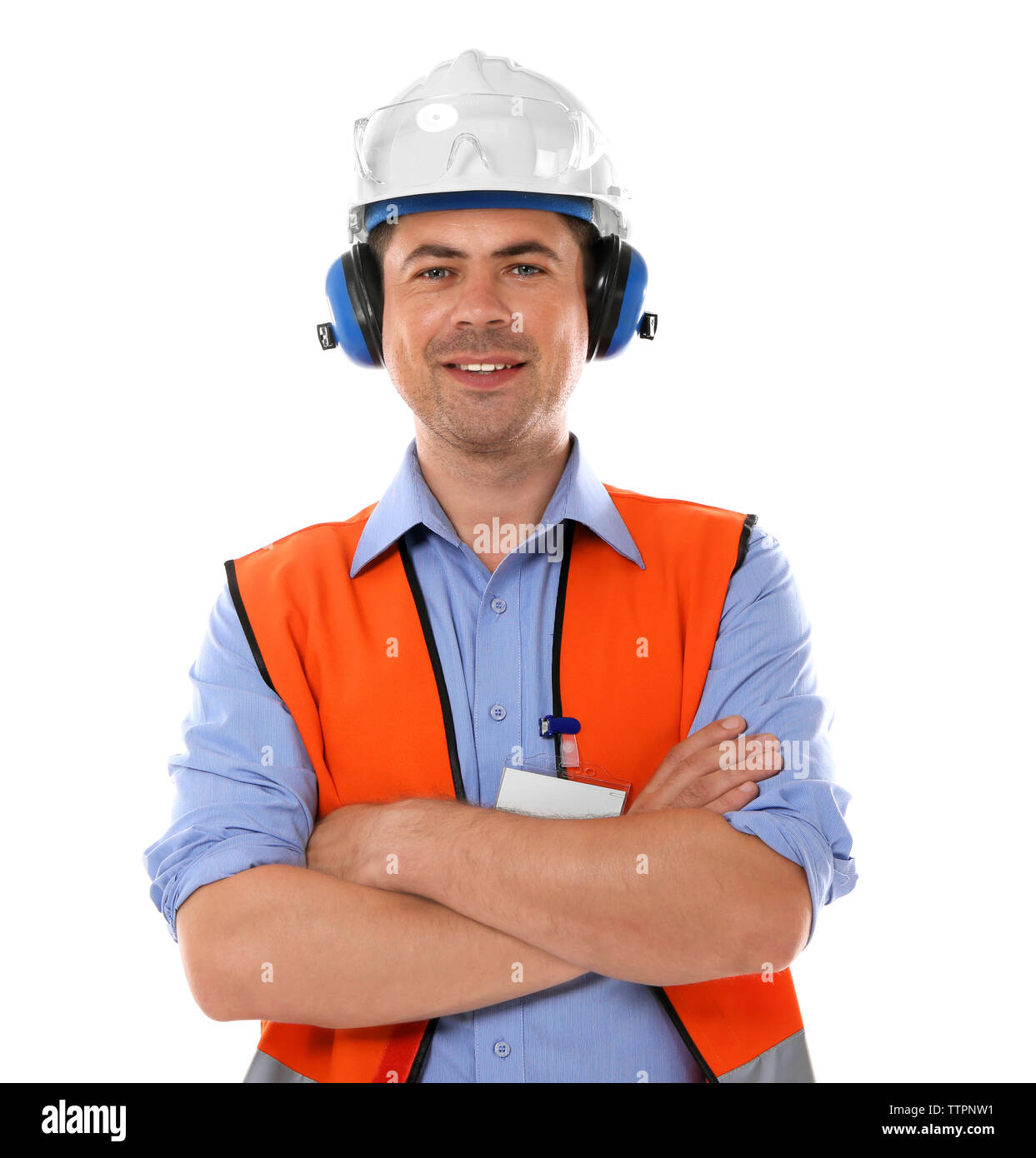 Construction worker, isolated on white Stock Photo - Alamy
