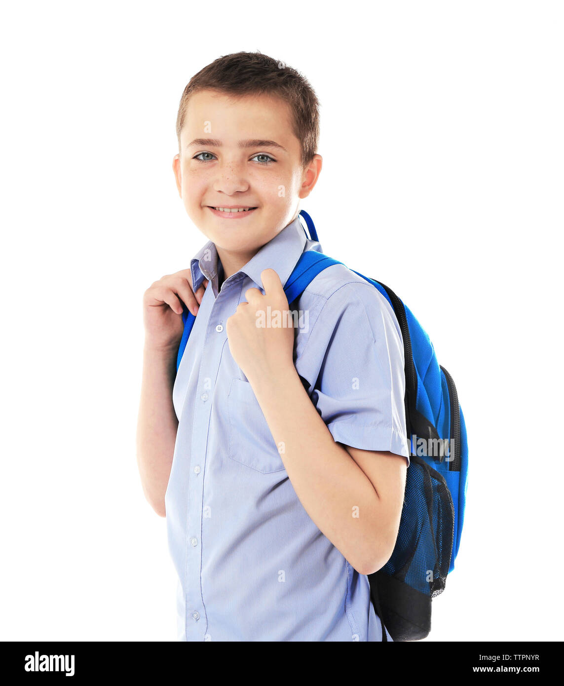 Cute schoolboy, isolated on white Stock Photo - Alamy