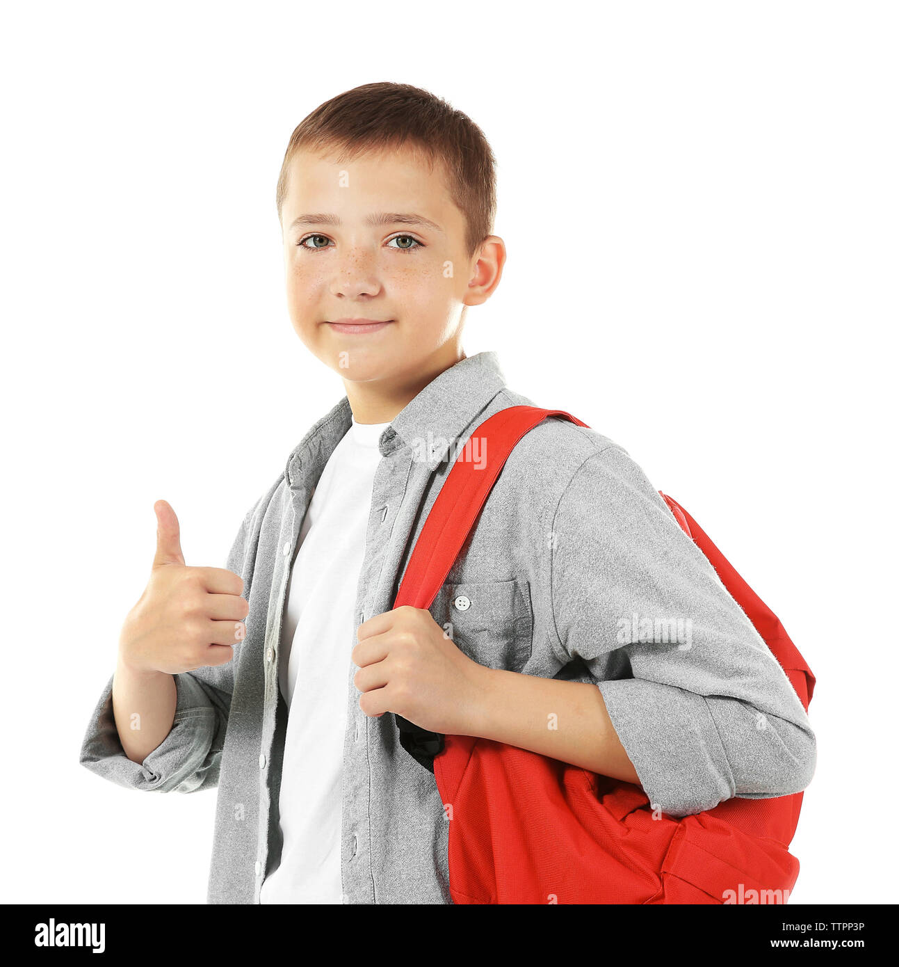 Cute schoolboy, isolated on white Stock Photo - Alamy