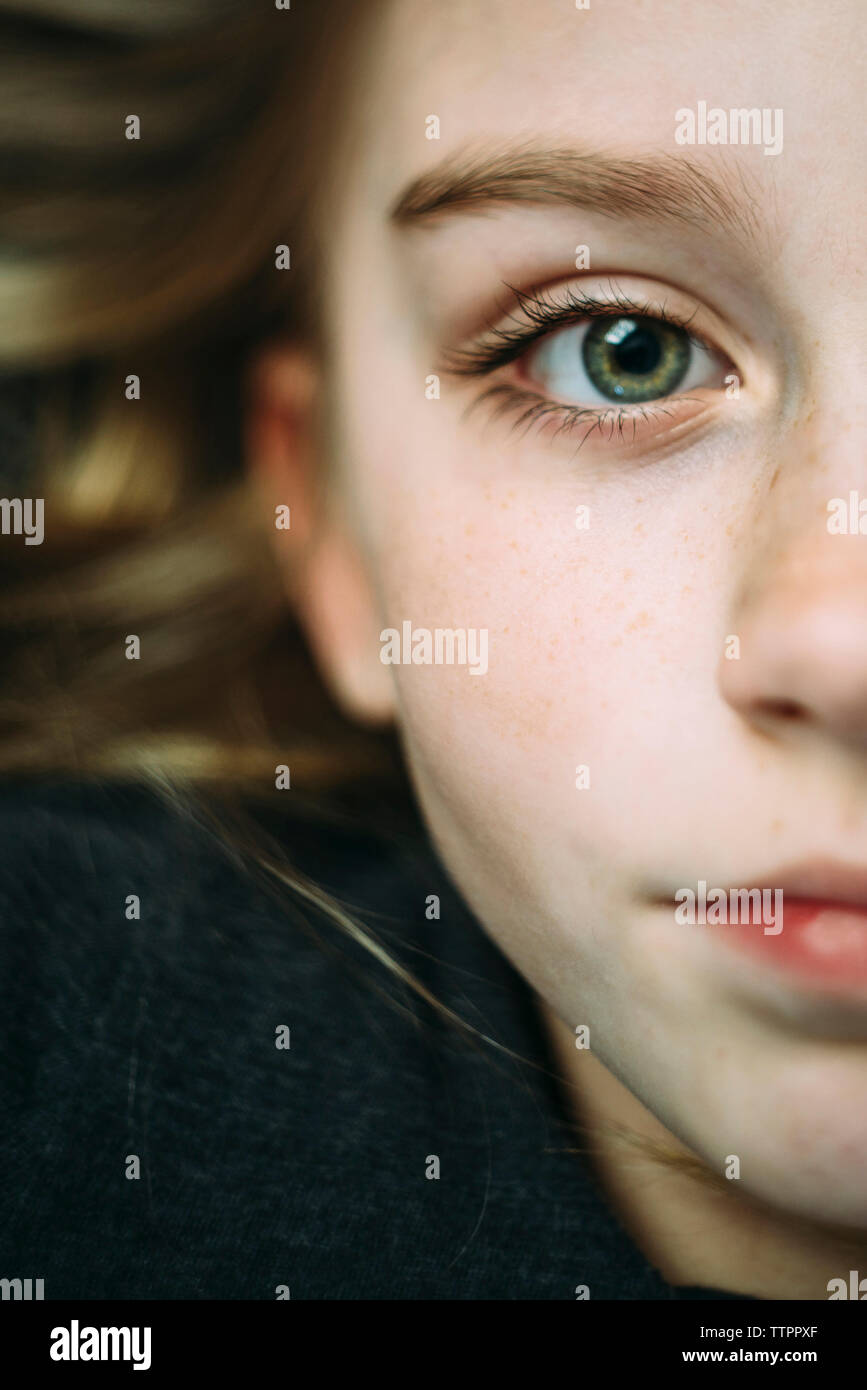 Overhead cropped portrait of girl Stock Photo - Alamy