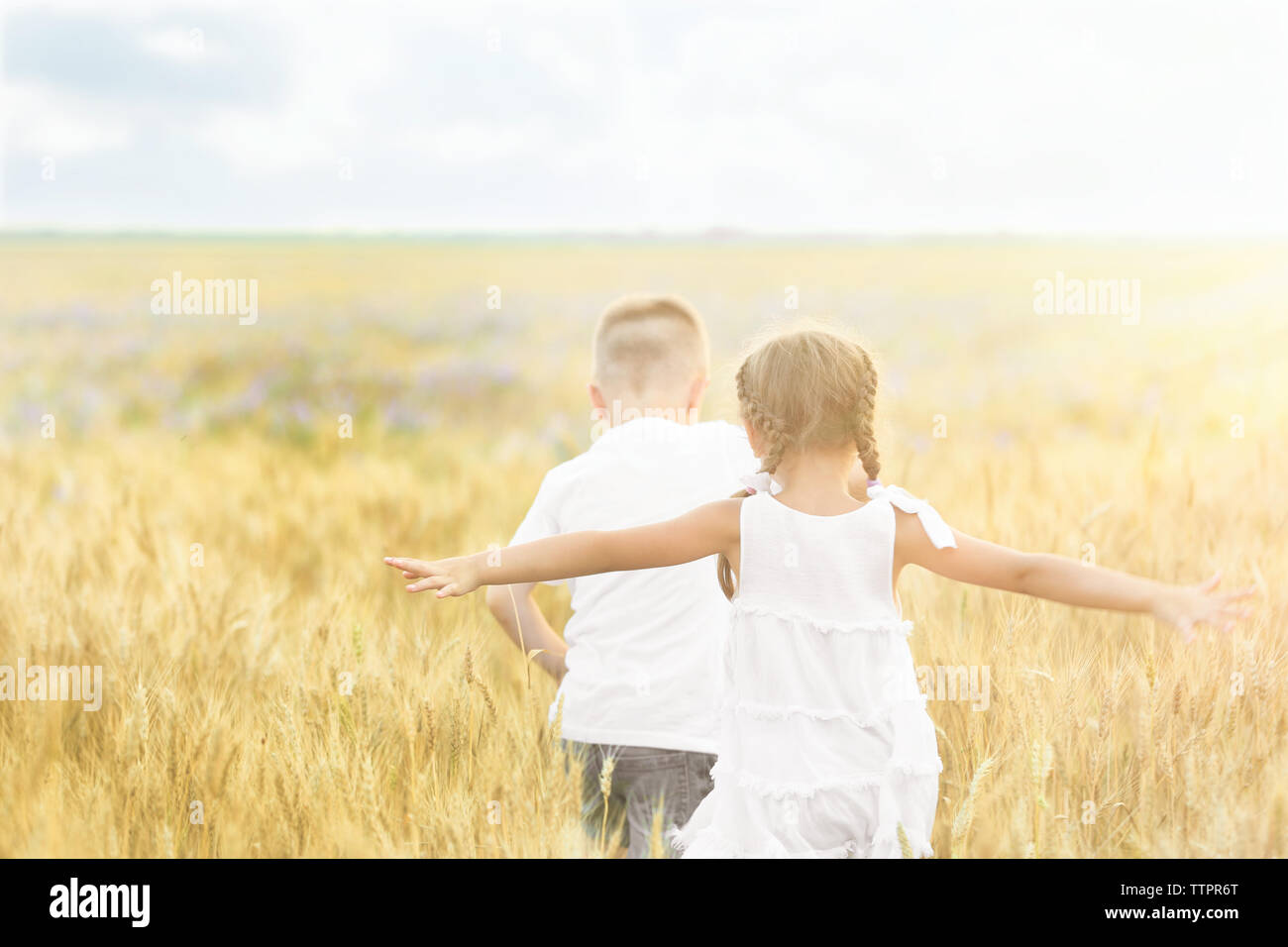 Happy children in the field Stock Photo - Alamy