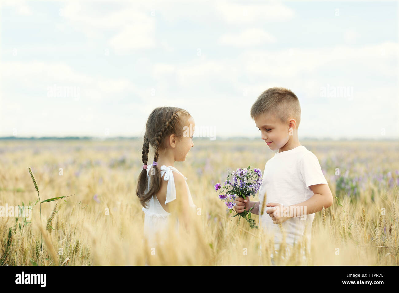 Happy children in the field Stock Photo - Alamy