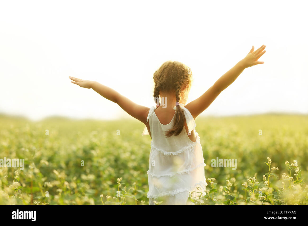 Happy little girl in the field Stock Photo - Alamy