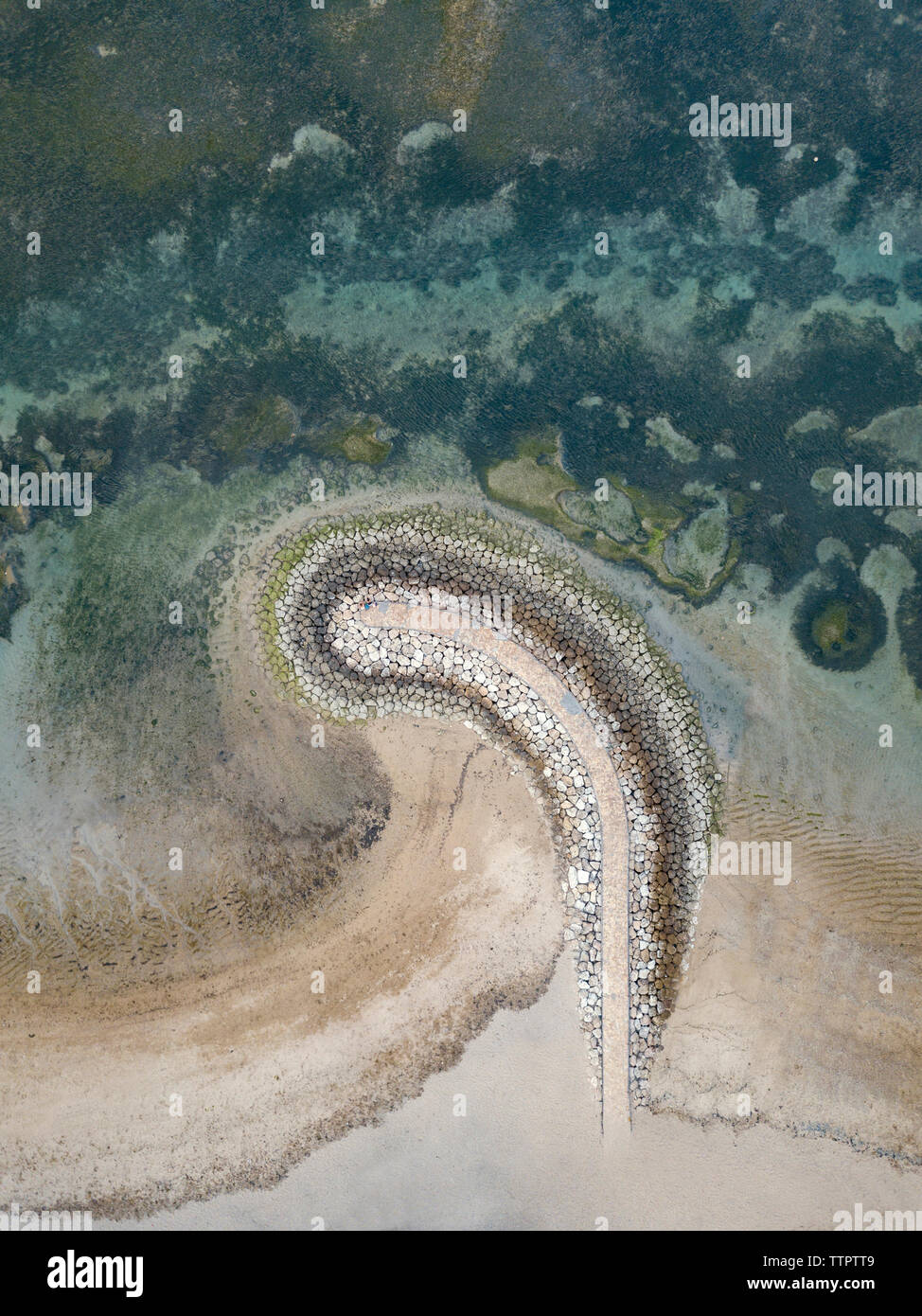 Aerial view of groyne at beach Stock Photo - Alamy