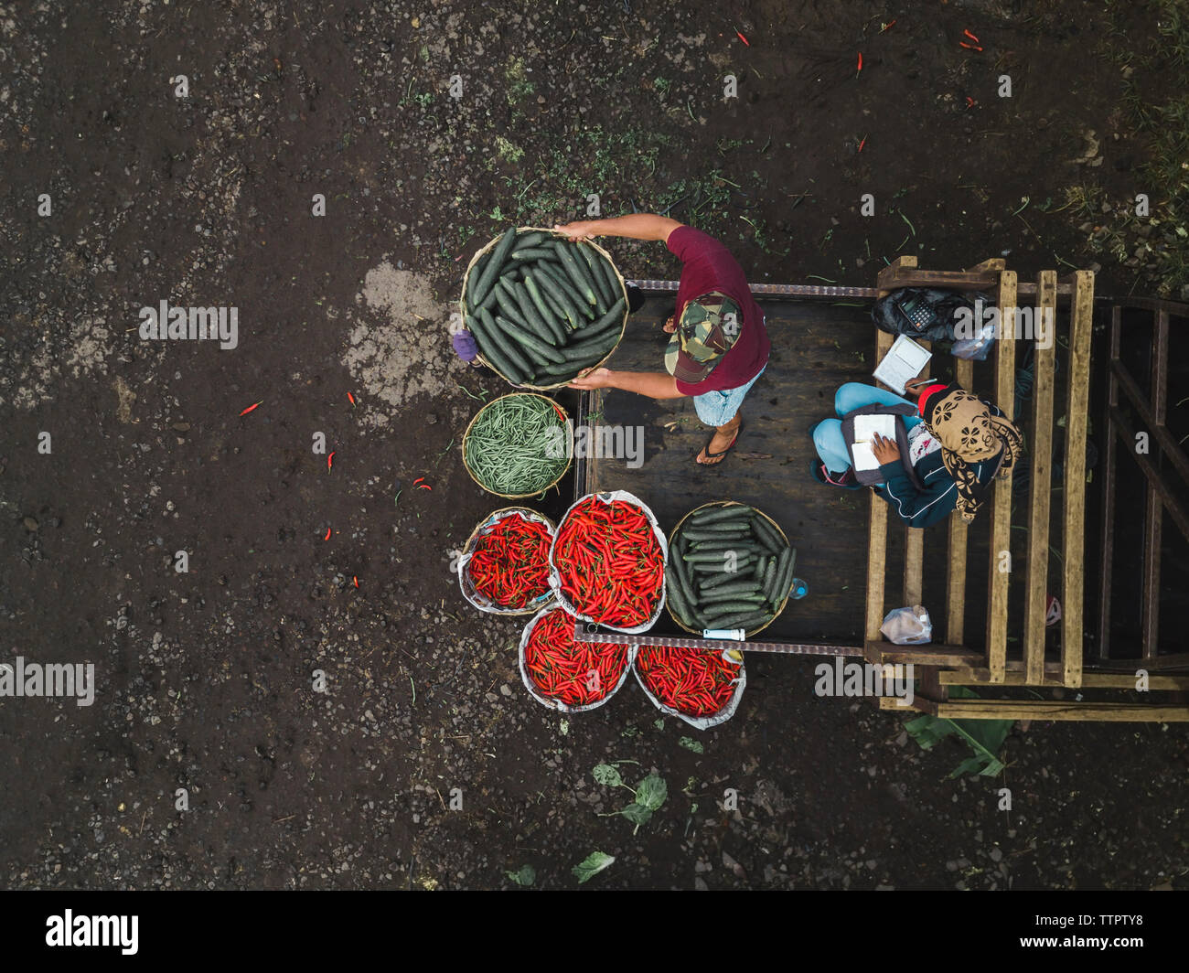 Aerial view of fruit market Stock Photo - Alamy