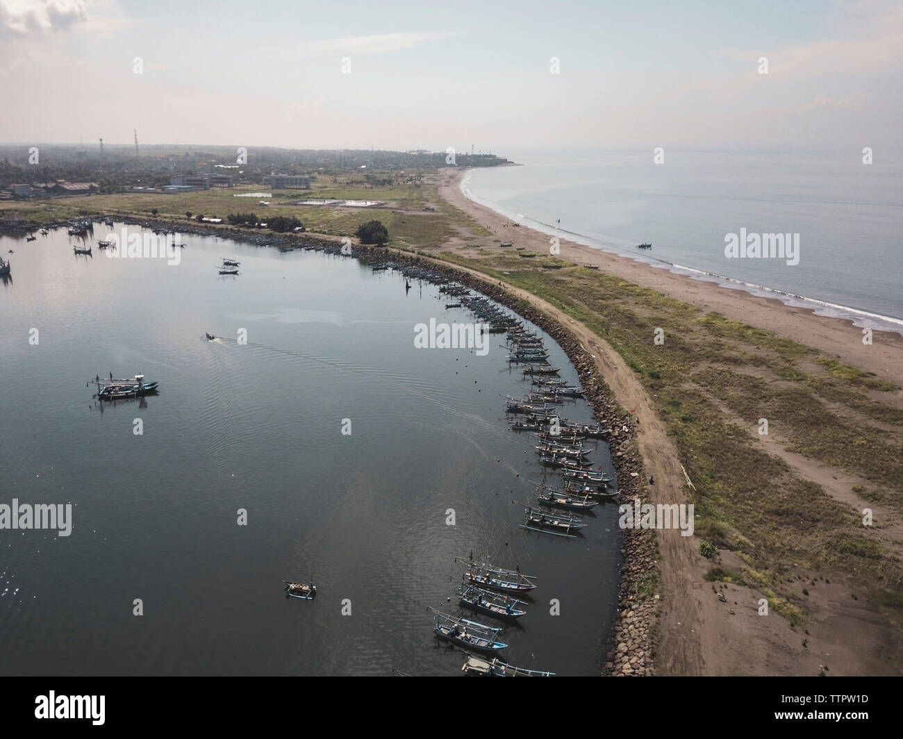 Aerial view of harbor mole Stock Photo - Alamy
