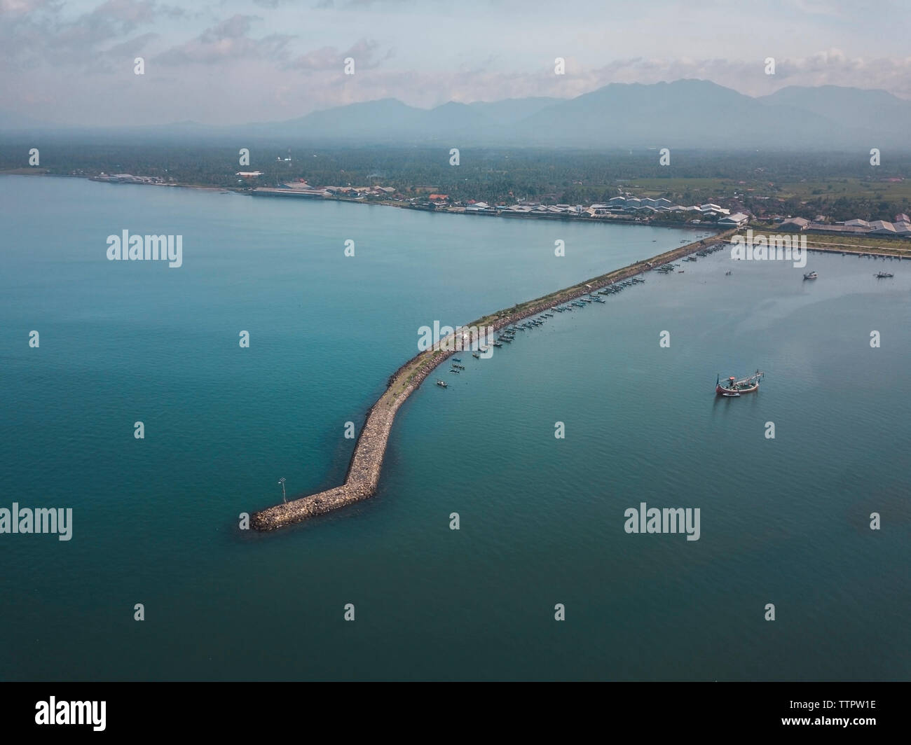 Aerial view of harbor mole Stock Photo - Alamy
