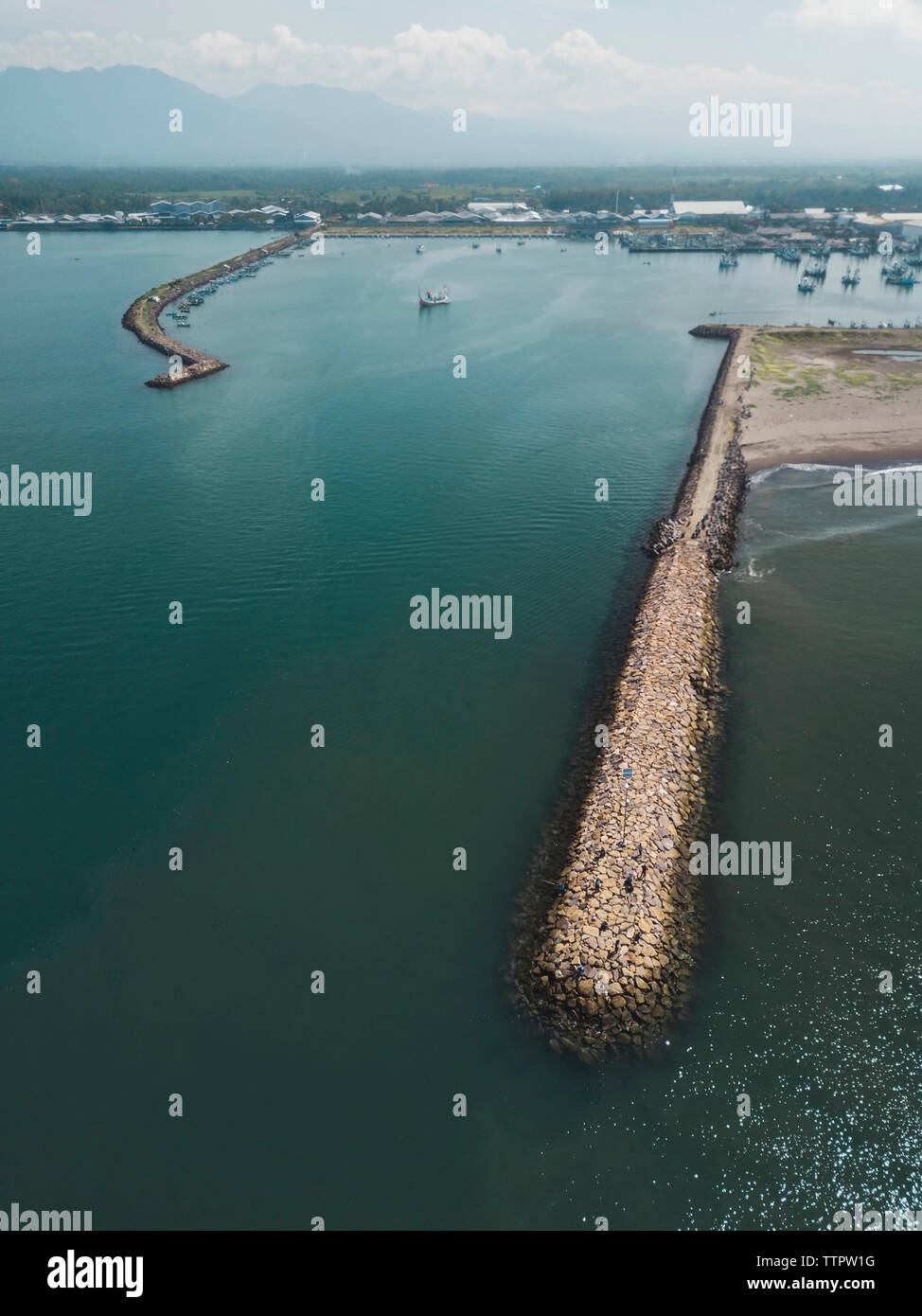 Aerial view of harbor mole Stock Photo - Alamy