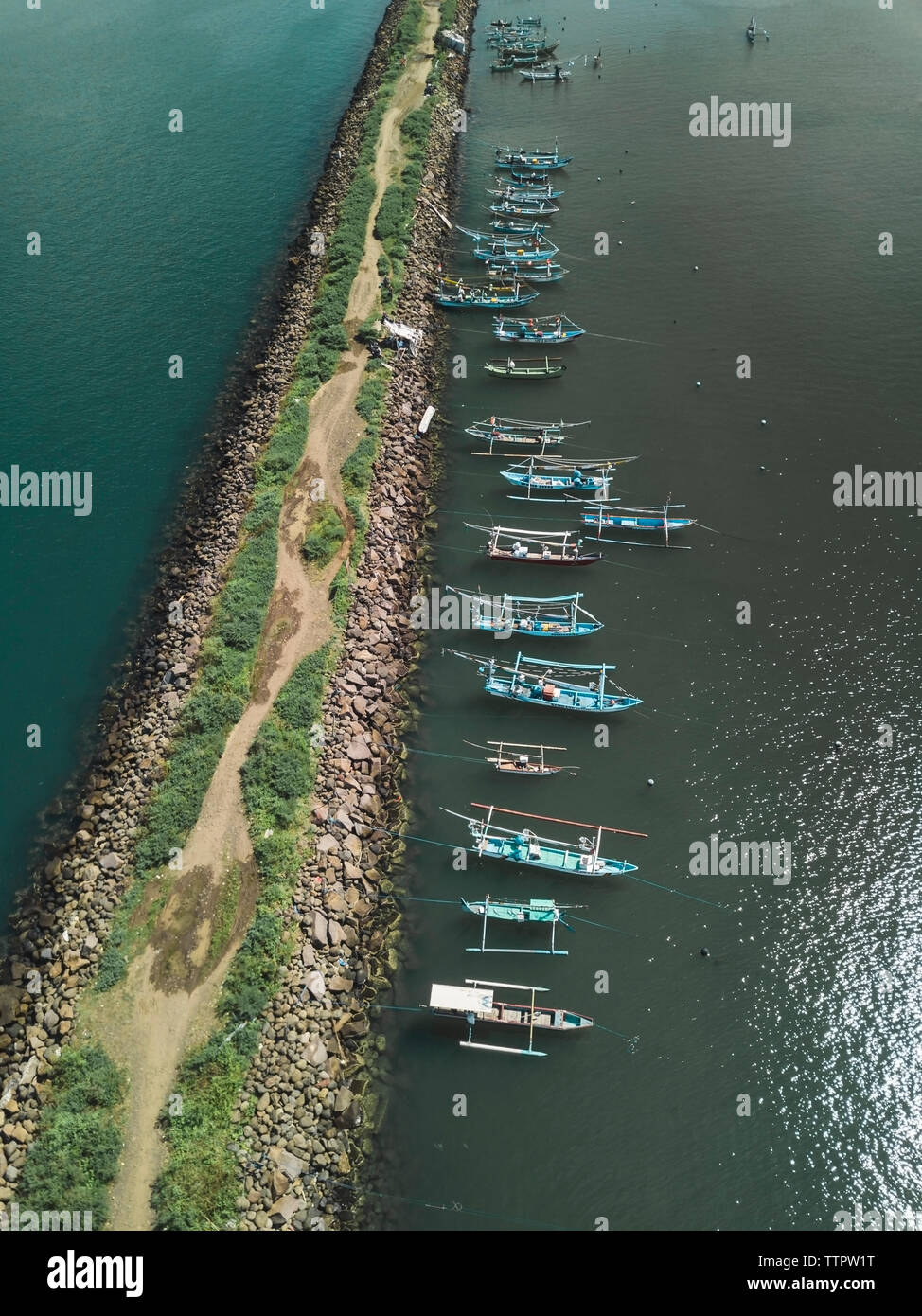 Aerial view of harbor mole Stock Photo - Alamy