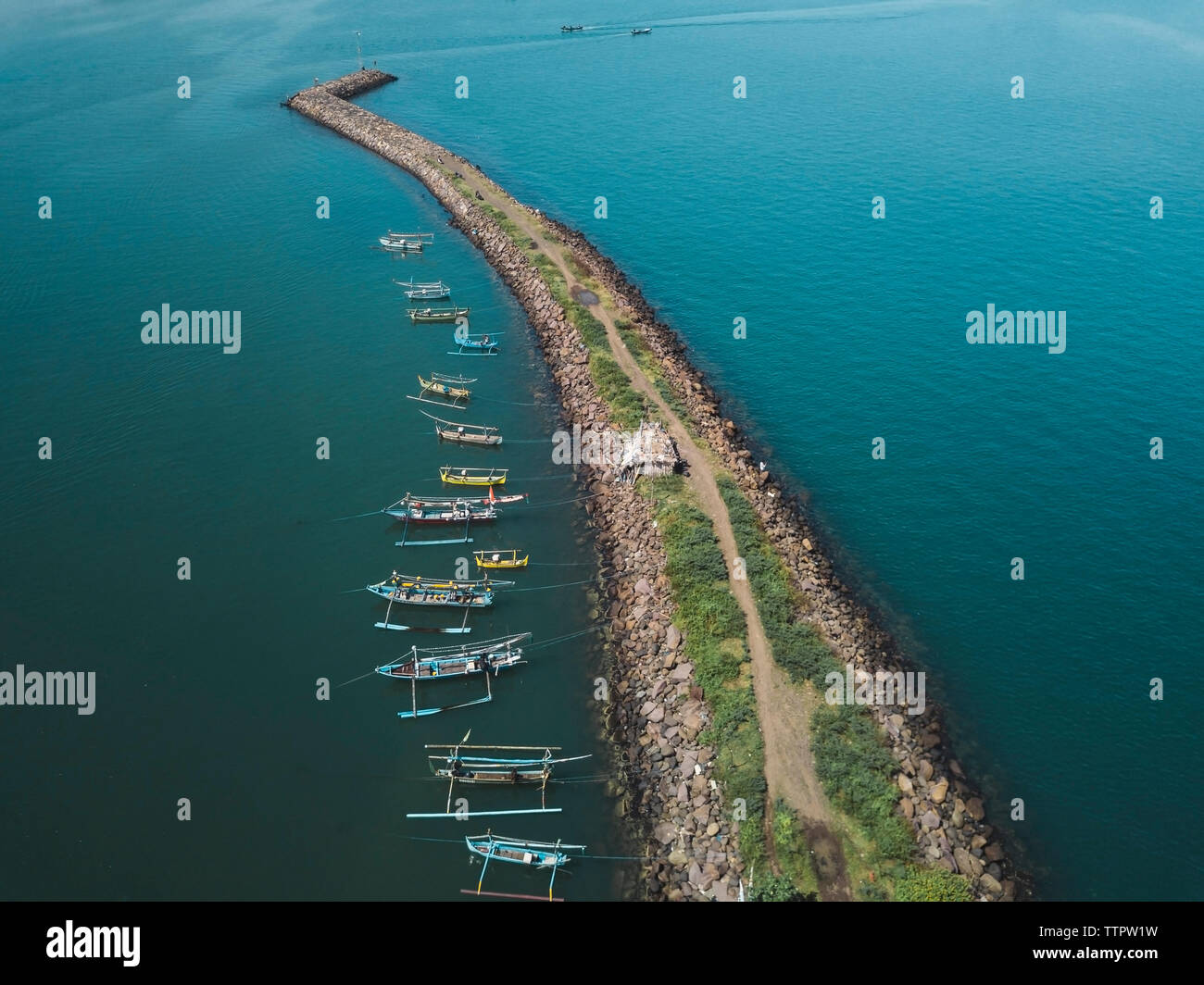 Aerial view of harbor mole Stock Photo - Alamy