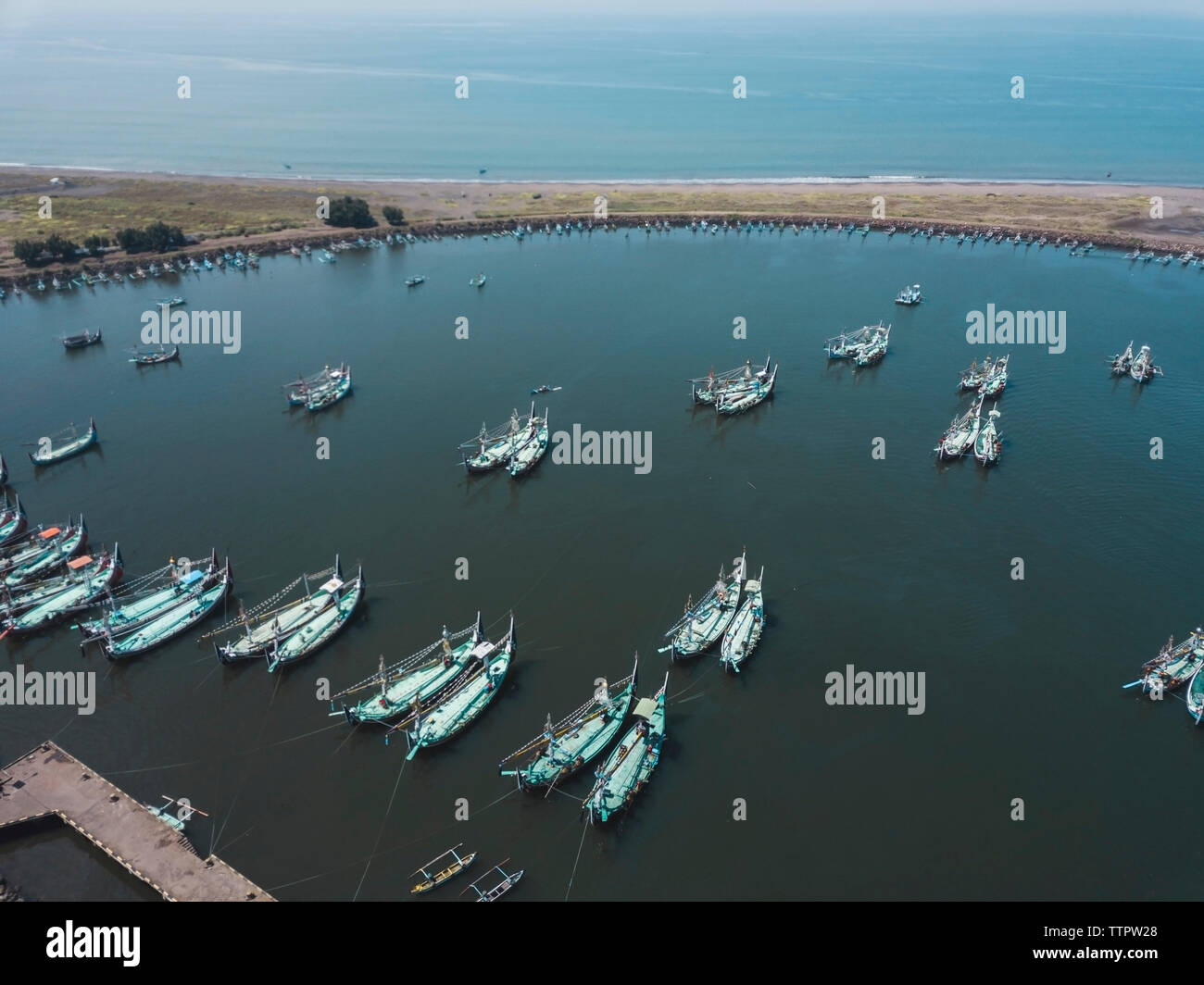 Aerial view of harbor mole Stock Photo - Alamy