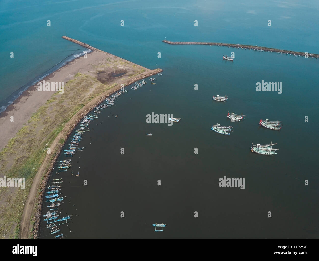 Aerial view of harbor mole Stock Photo - Alamy