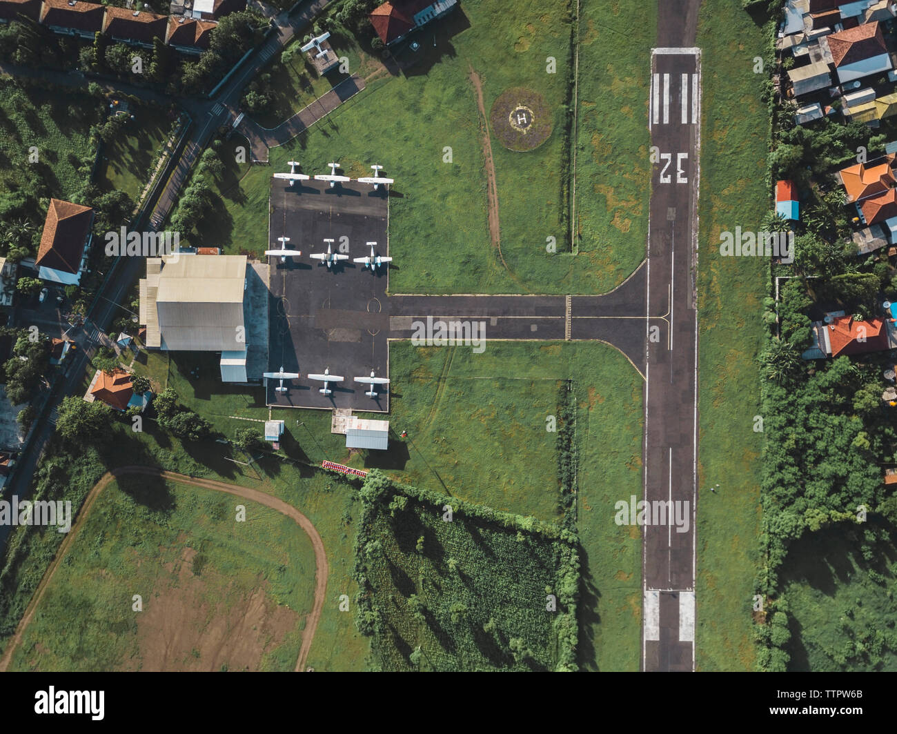 Aerial view of the small airport Stock Photo - Alamy