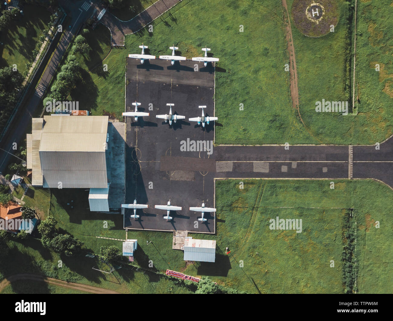 Aerial view of the small airport Stock Photo - Alamy