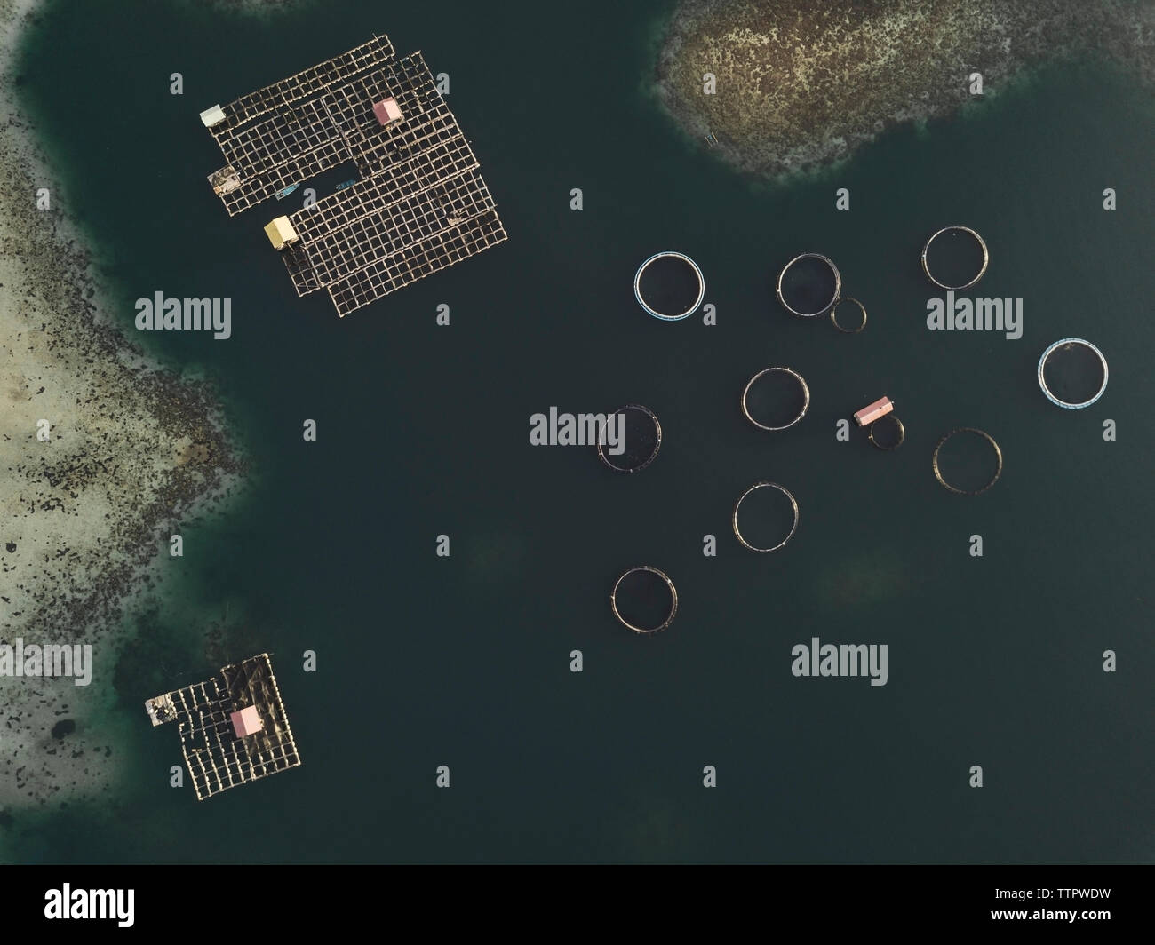 Aerial view of fishing farm enclosures Stock Photo - Alamy