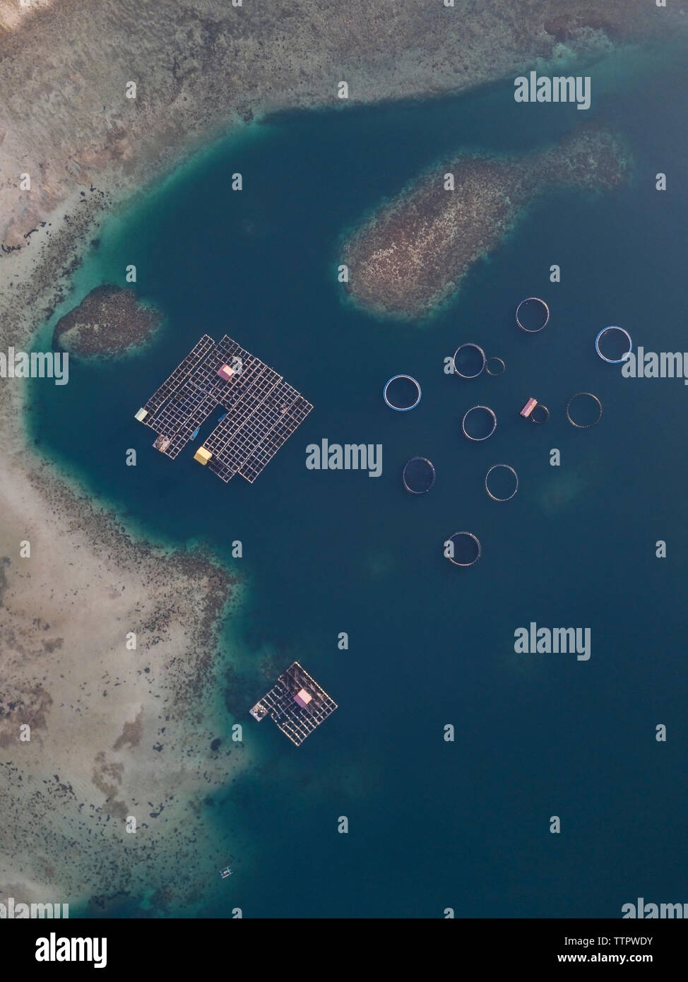 Aerial view of fishing farm enclosures Stock Photo - Alamy