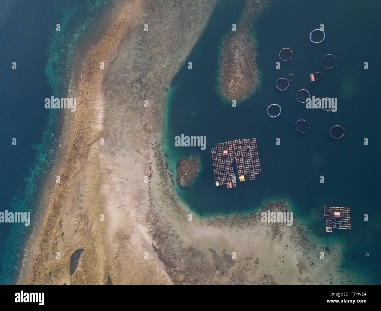 Aerial view of fishing farm enclosures Stock Photo - Alamy
