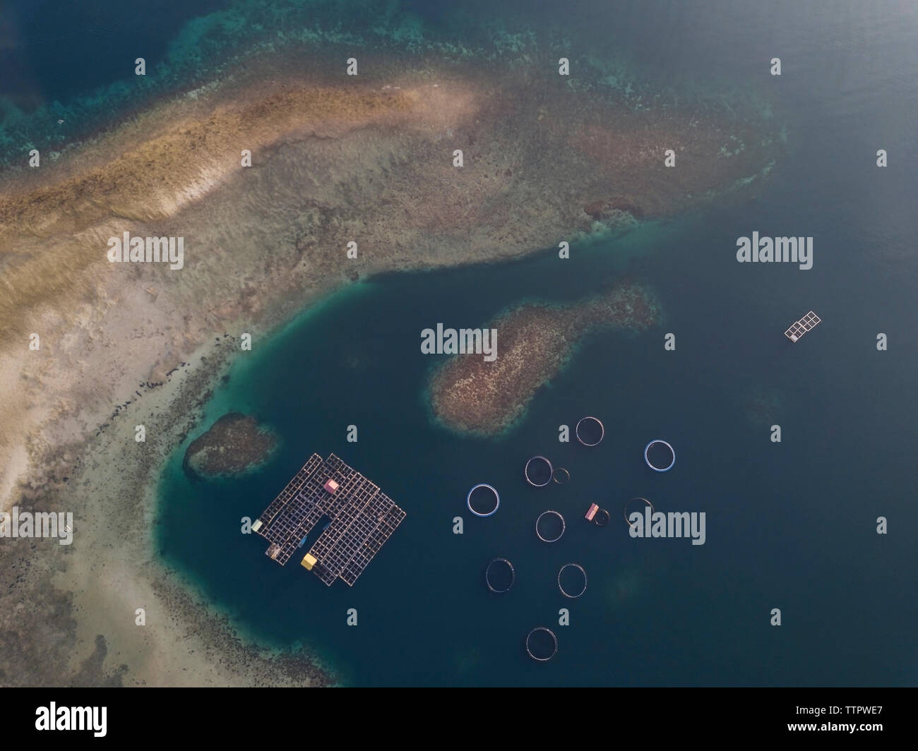 Aerial view of fishing farm enclosures Stock Photo - Alamy