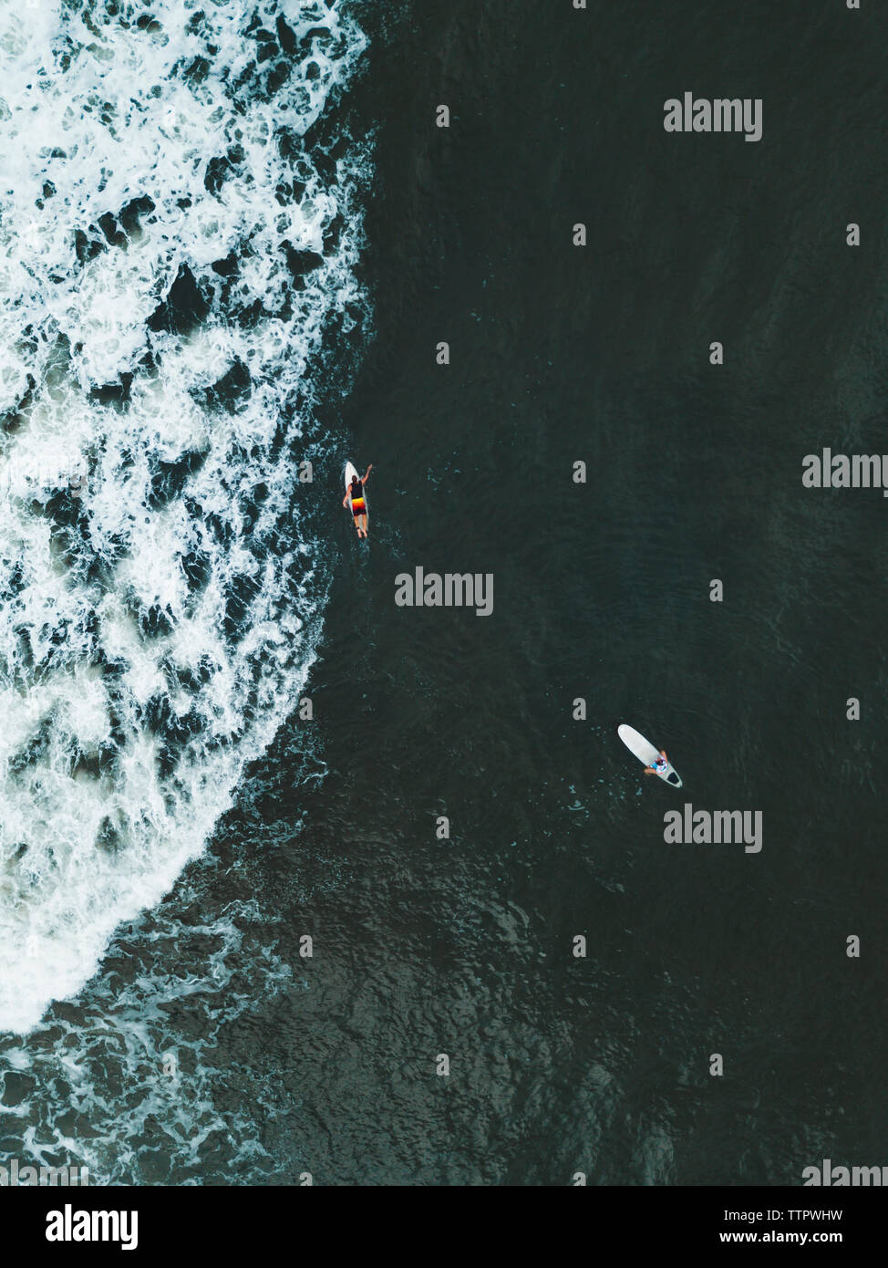 Aerial view of surfers Stock Photo - Alamy