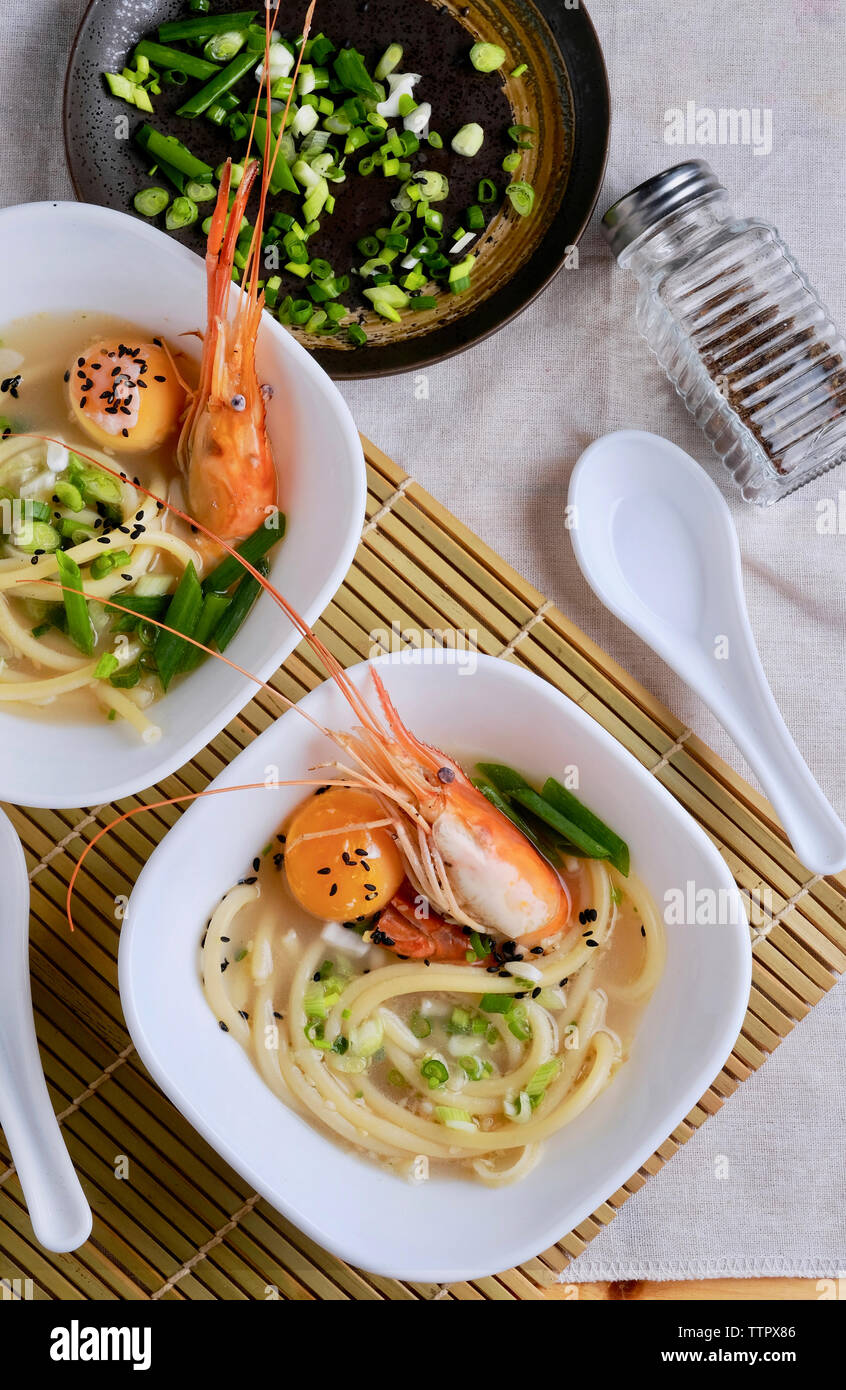 High angle view of food served on table Stock Photo - Alamy