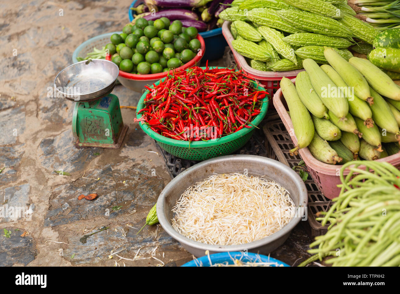 Vegetables for sale at market, Bac Ha, Lao Cai Province, Vietnam, Asia ...