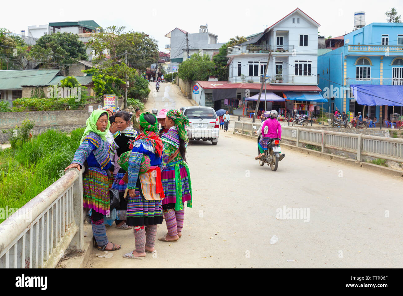 Group of Flower Hmong ethnic Minority women, Bac Ha, Lao Cai Province ...